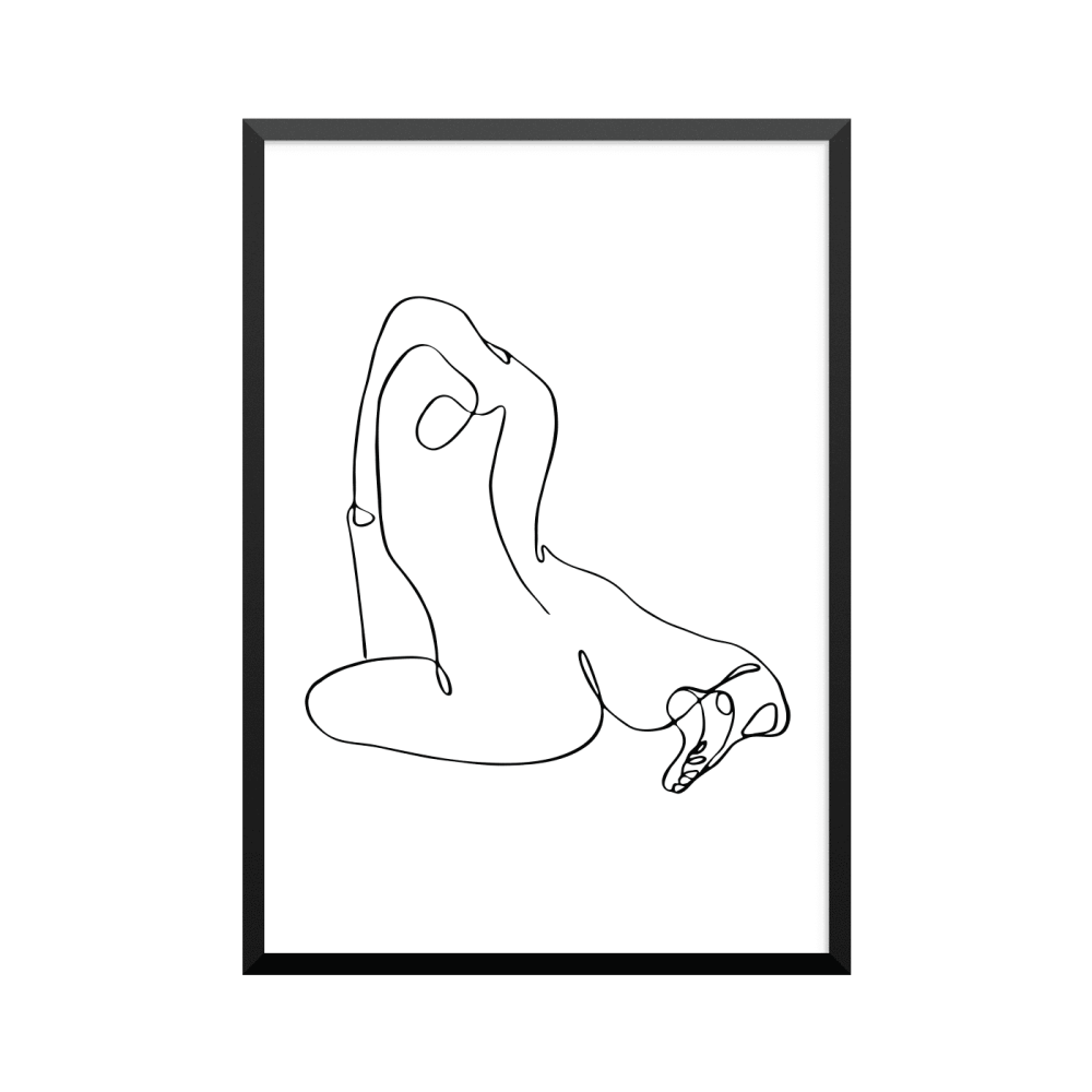 Plakat: Kvinde, abstrakt i silhouette 8, one line